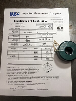 .875” Master Ring Gage Bore Setting Ring Gage Class X With ...
