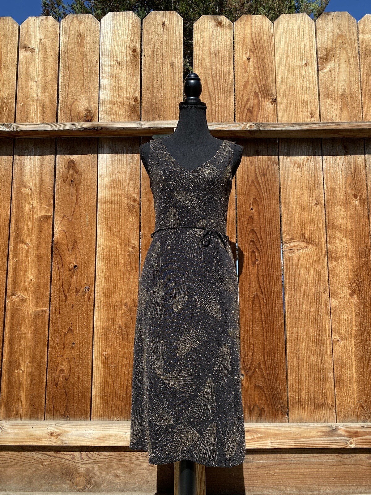 tj collection black gold evening dress size large 90s… - Gem