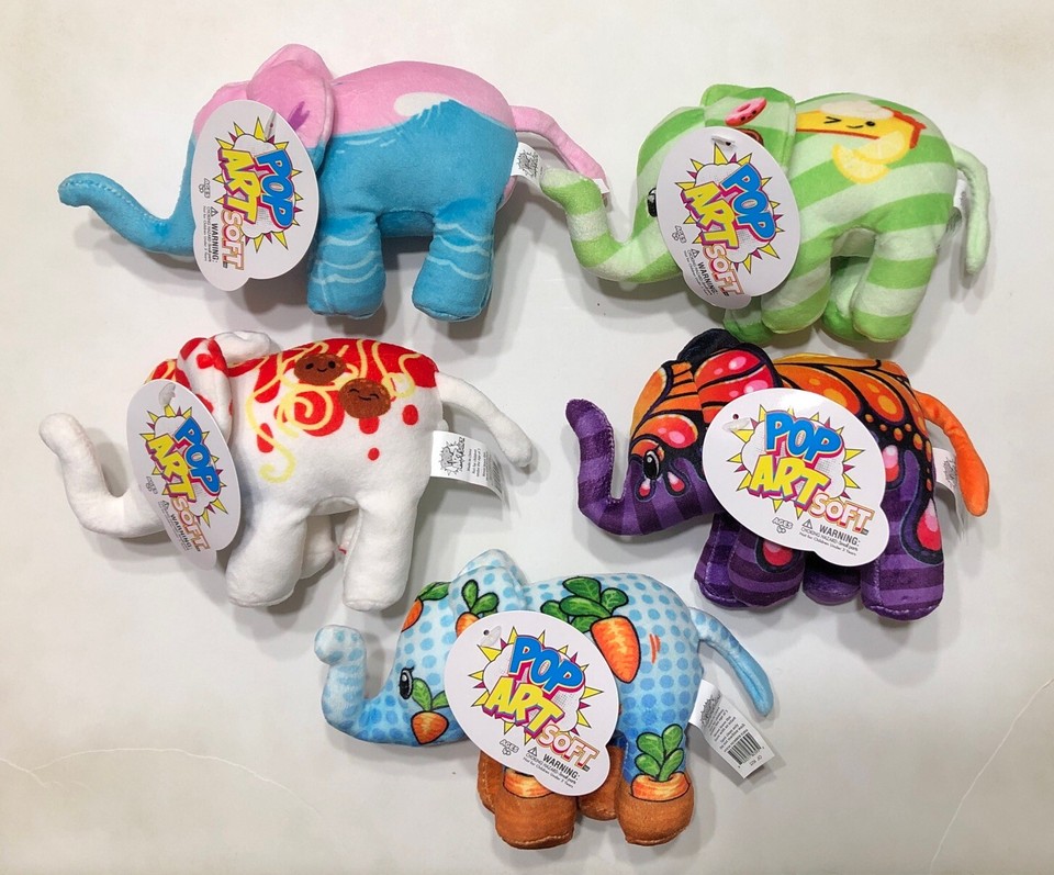 POP ART SOFT PLUSH ELEPHANT LOT OF (5) DOLLY WABBIT ALDENTE NEW WITH ...