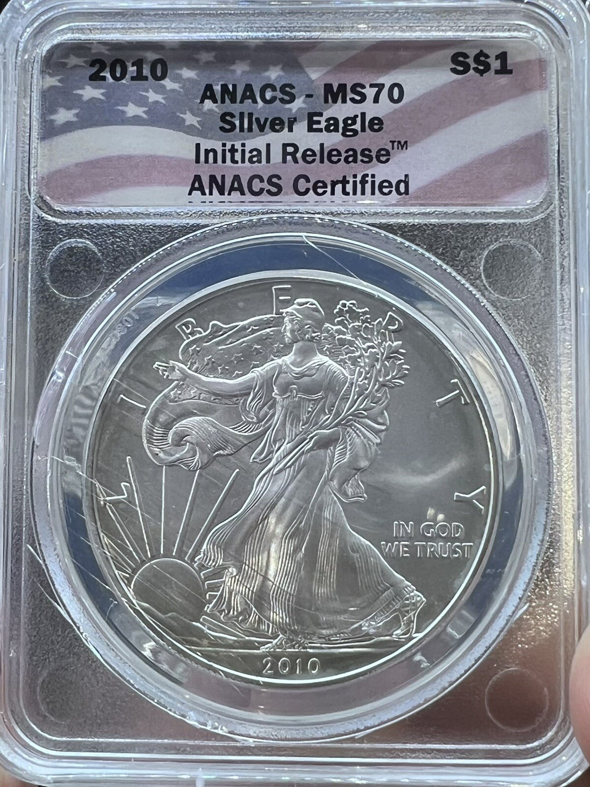 2010 ANACS -MS70 Silver Eagle One Dollar 1 OZ Silver Coin *Case Damaged ...