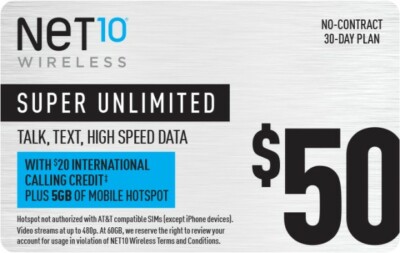 Net10 $50.00/Month Refill, Unlimited Talk, Text, and Data! | eBay