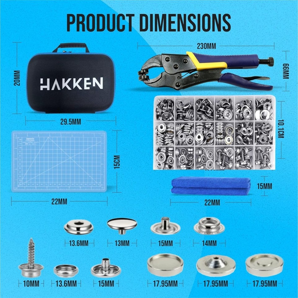 Snap Fastener Tool Kit Heavy Duty Pliers 210 Stainless Steel Snaps ...