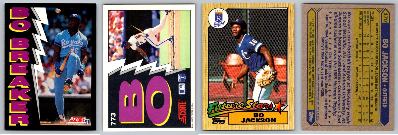 Bo Jackson 1991 Score Bo Breaker #773 & 1987 Topps RC - KC Royals LA ...
