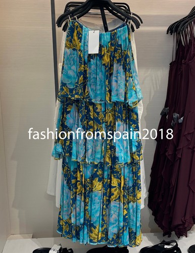 ZARA NEW WOMAN OFF-SHOULDER STRAPLESS DRESS ZW FLORAL RUFFLES BLUE 3001 ...
