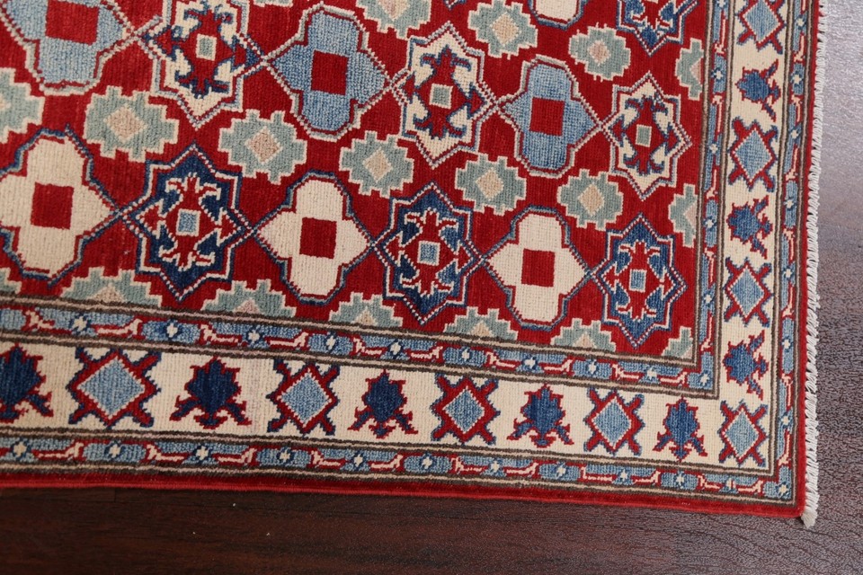 Vibrant Color Geometric Handmade Kazak Pakistani Accent Rug Red 3x4 ft ...