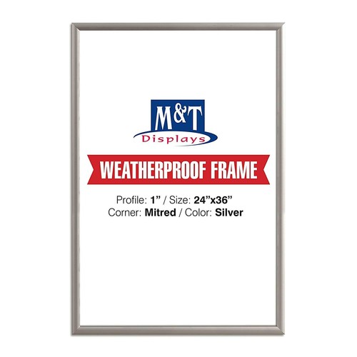Weatherproof Snap Poster Frame 24x36 Inch Silver 1" Aluminum Profile ...