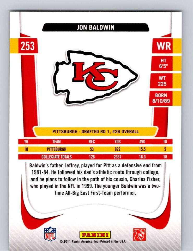 2011 Panini Prestige Extra Points #253 Jonathan Baldwin Kansas City Chiefs | eBay