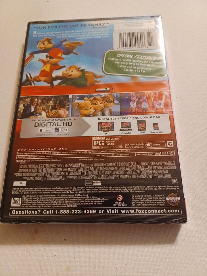 Alvin and the Chipmunks: The Road Chip...DVD + Digital HD...Brand New ...