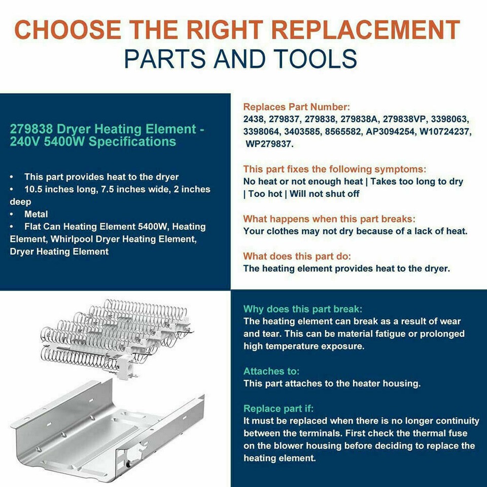 Dryer Heating Element Thermostat For Amana Roper NED4655EW1 Whirlpool ...