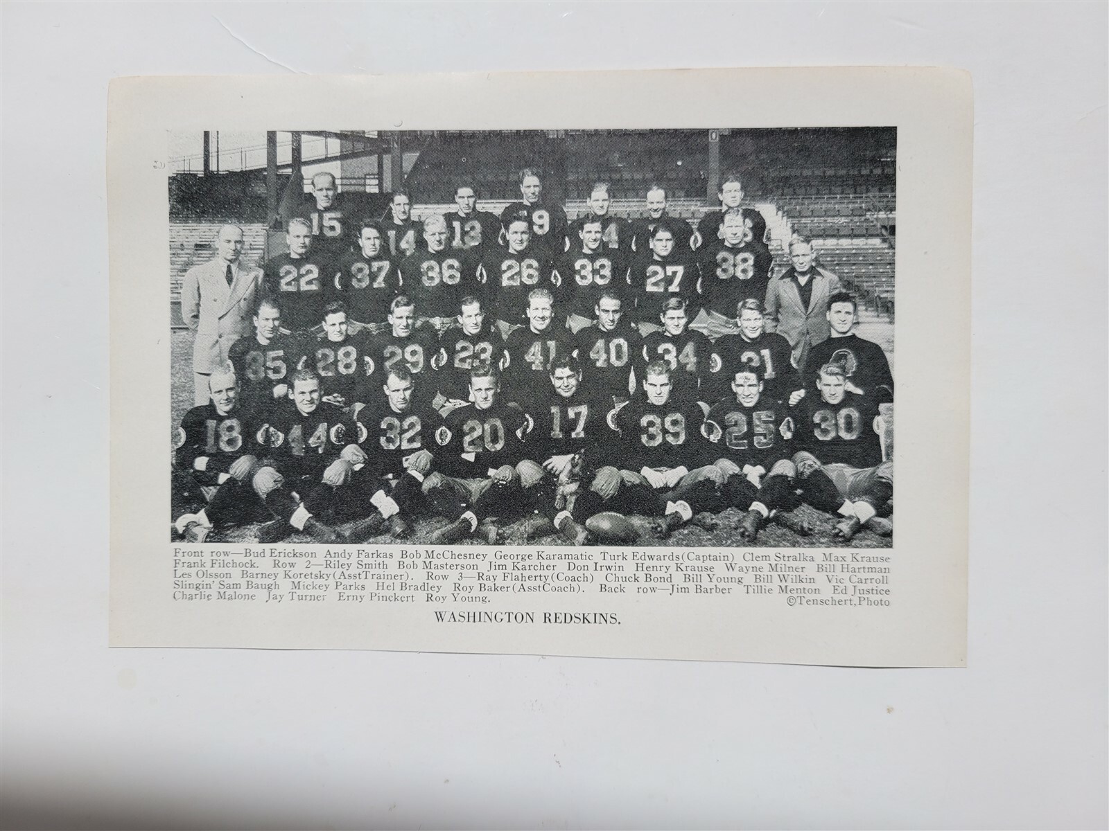 Washington Redskins 1938 Football Team Picture Sammy Baugh Turk Edwards ...