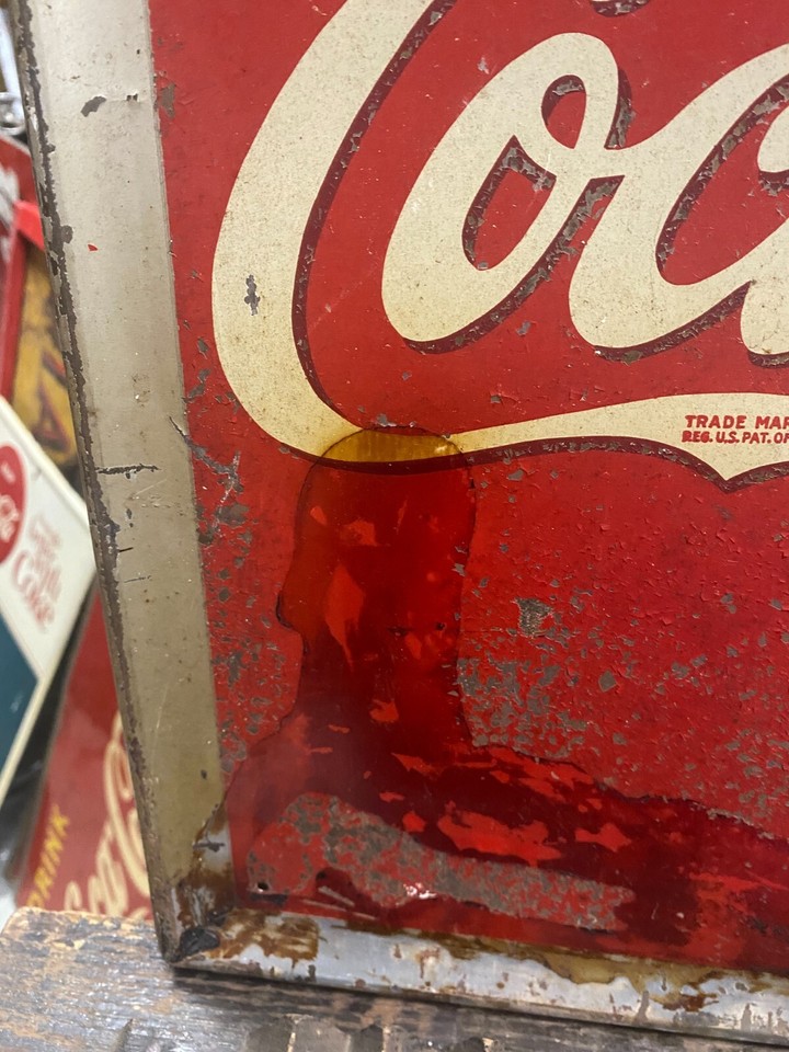 Vintage 54" x 18" Pause Drink Coca-Cola COKE Vertical Metal Sign Yellow ...