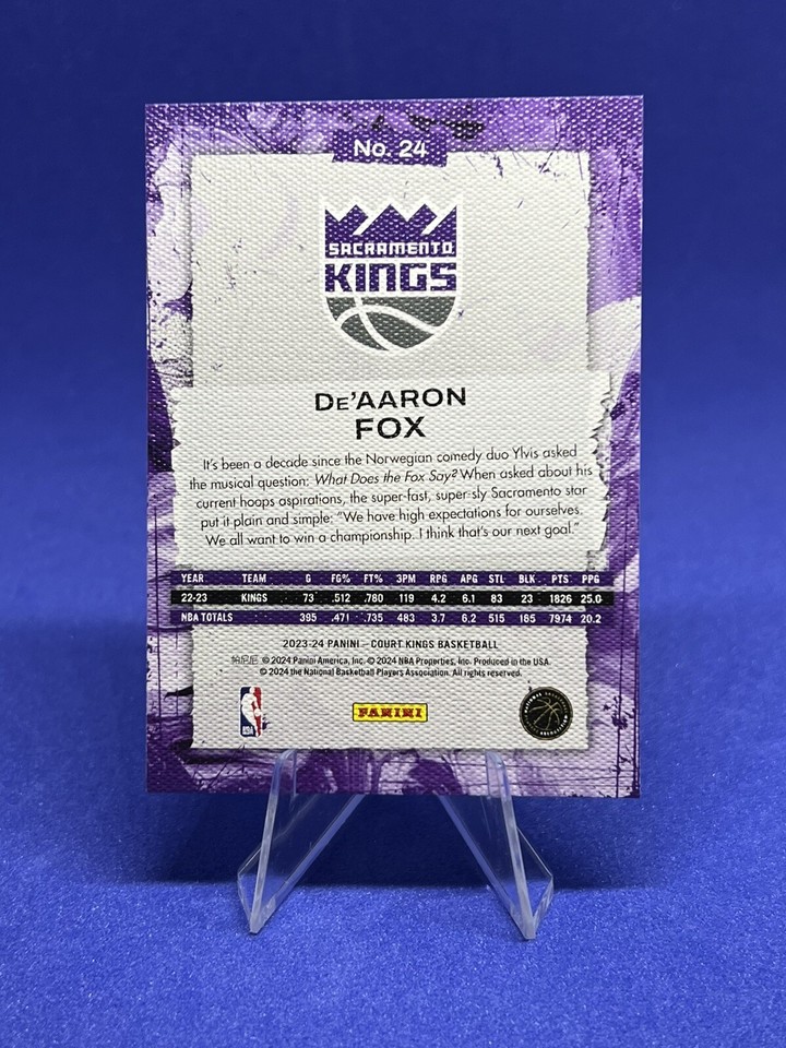 2023-24 Panini Court Kings De'AARON FOX #24 Sacramento Kings | eBay