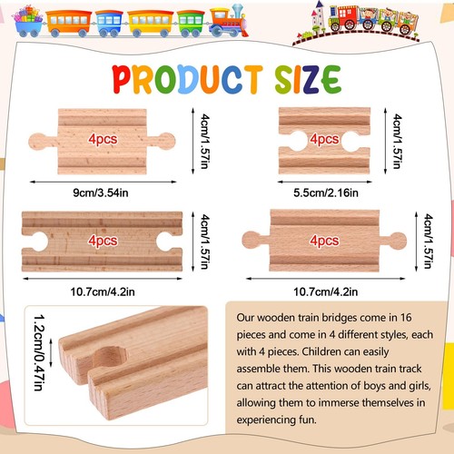16 Pcs Straight Wooden Tracks Expansion Wood Train Track Connectors and ...