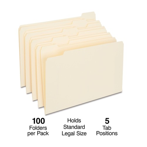 Staples File Folder 1/5 Cut Legal Size Manila 200/Carton ST163378 ...