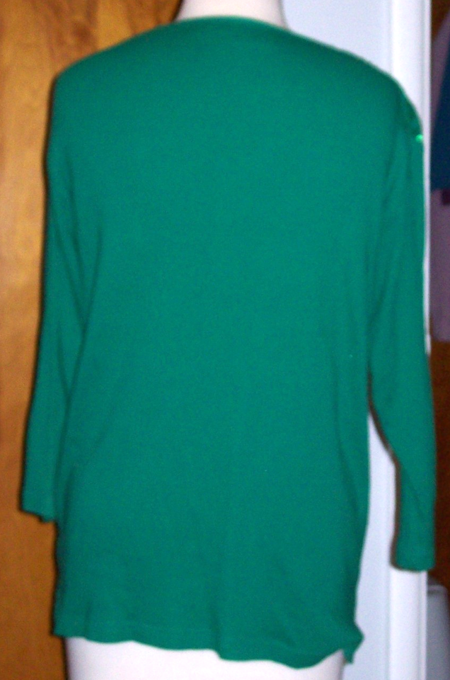 Quacker Factory Womens Green Long Sleeve T Shirt Sequined Ribbed Knit ...