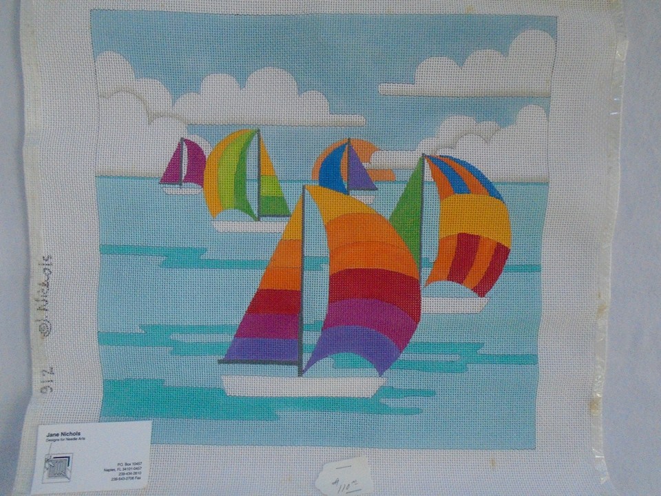 Sailboats Needlepoint Canvas By Jan Nichols Hand Painted With Threads ...
