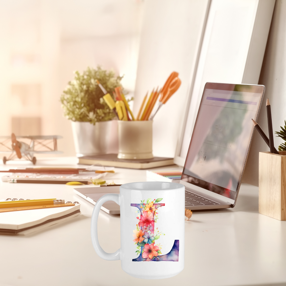 FLORAL Monogram Mug Personalized Name Coffee Cup Initial Letter 11 fl ...