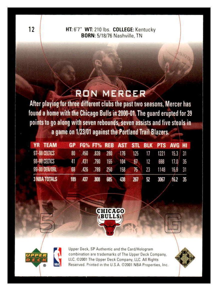 2000-01 SP Authentic #12 Ron Mercer | eBay