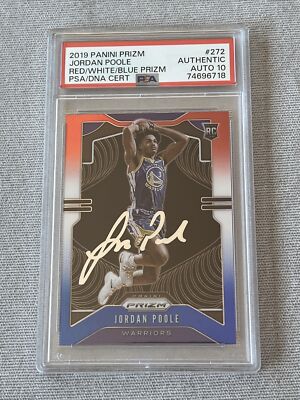 Jordan Poole Signed Prizm Red White Blue Rookie Card PSA #272 Warriors ...