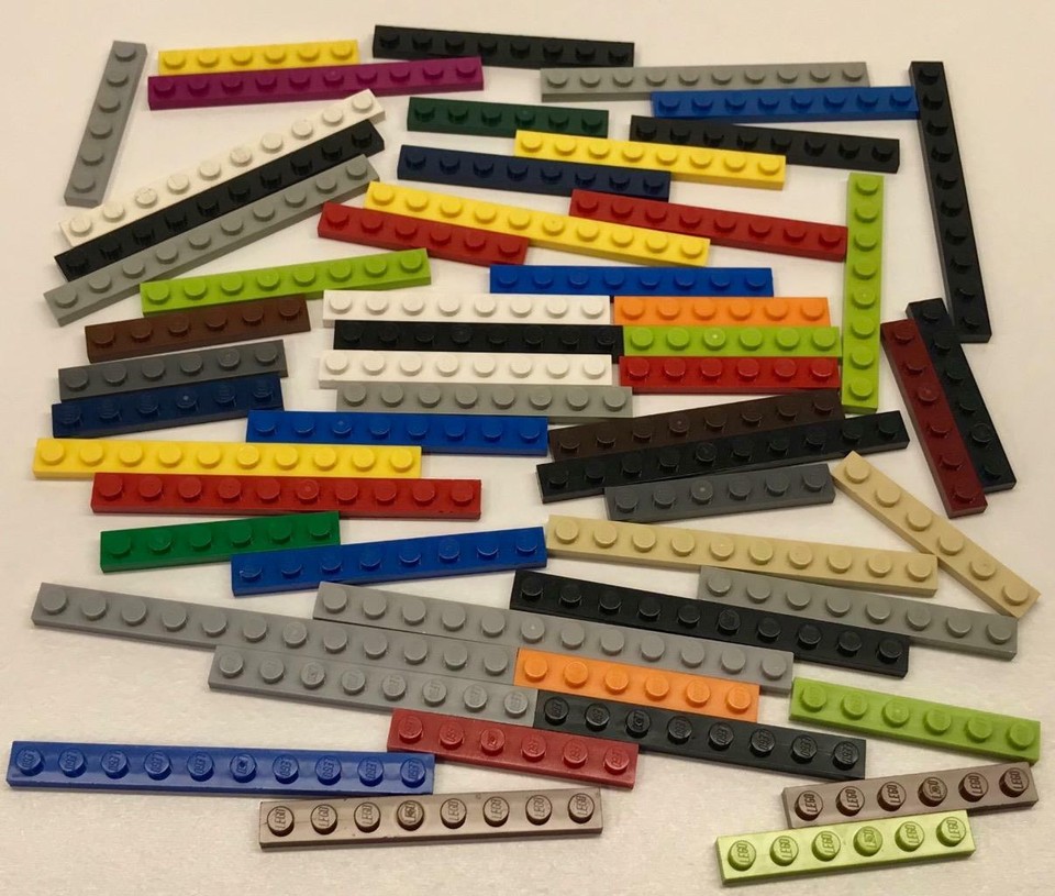 50 Lego Long Plates Lot: 1x6 1x8 1x10 1x12: pieces 1x-wide only: mixed ...