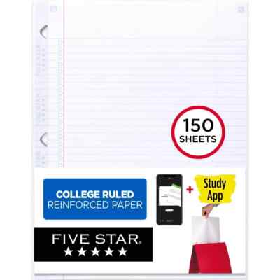 Notebook Paper 200 Sheets, College Ruled FIVE STAR 20#, New | eBay