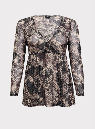 Torrid Snakeskin Print Mesh Surplice Babydoll Top Size 00 Med Large 10 ...