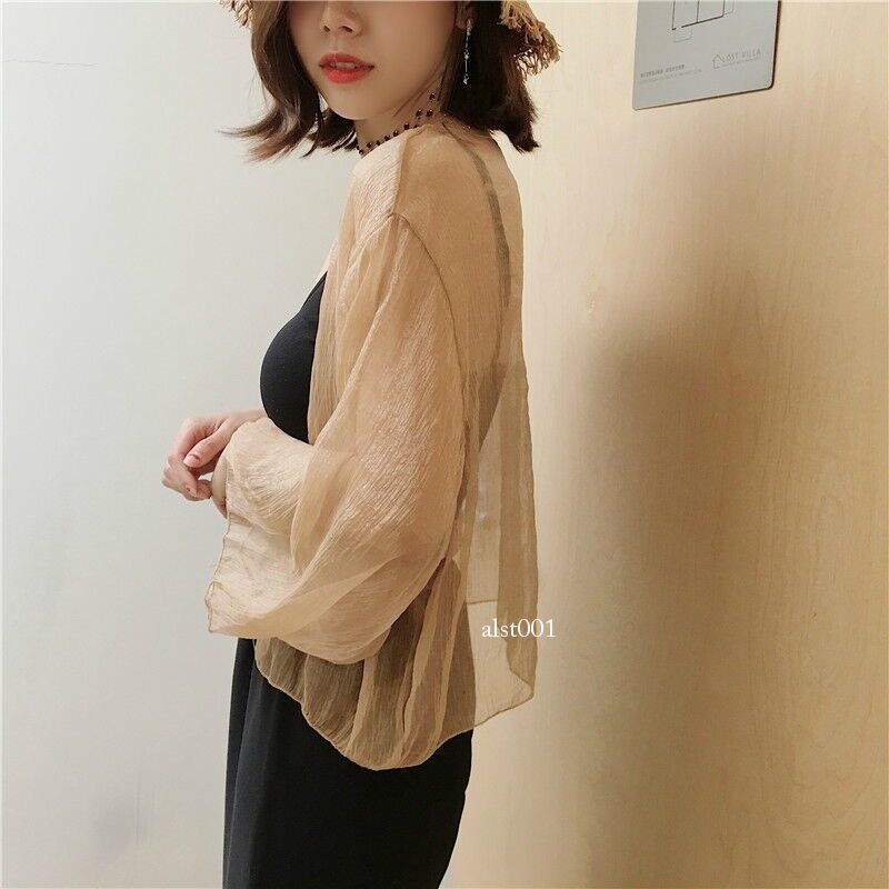 Lady See Through Jacket Mesh Casual Kimono Open Cardigan Sheer Coat ...