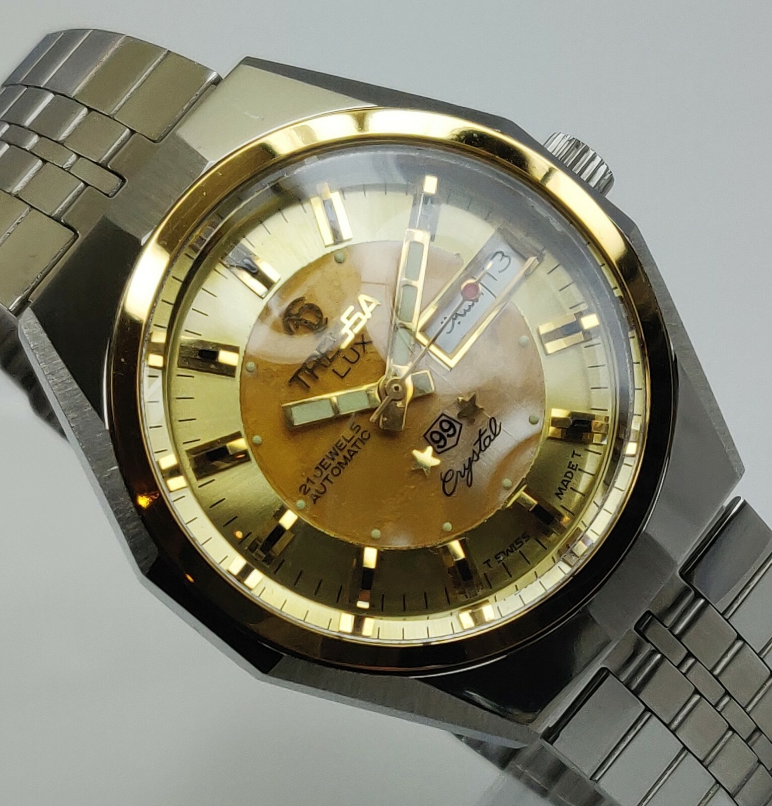 Tressa Lux Crystal Automatic Watch Swiss 1970s Vintage NOS Cal AS 5206 ...