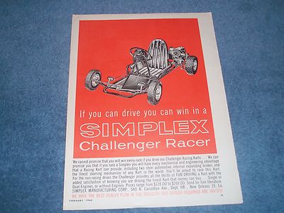 1960 Simplex Challenger Racer Vintage Color Ad "If You Can Drive You ...