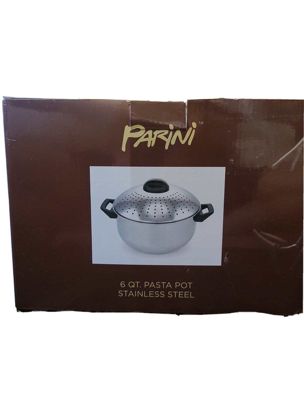 Parini Pasta Pot 6 Qt. Stainless Steel, Half of Lid: Vented/Pour Holes ...