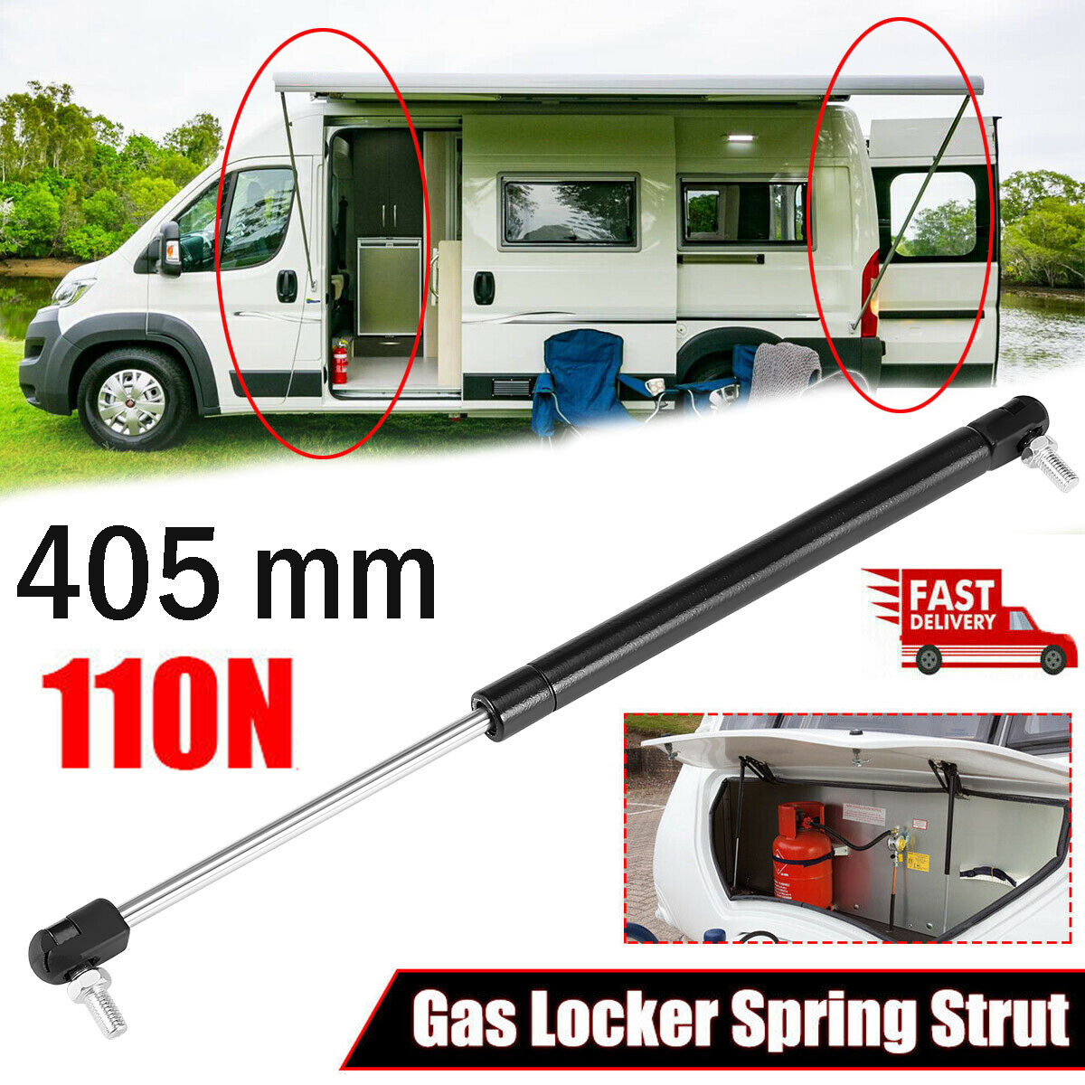 Gas Locker Spring Strut 110N Telescopic Support Arm Caravan Motorhome ...