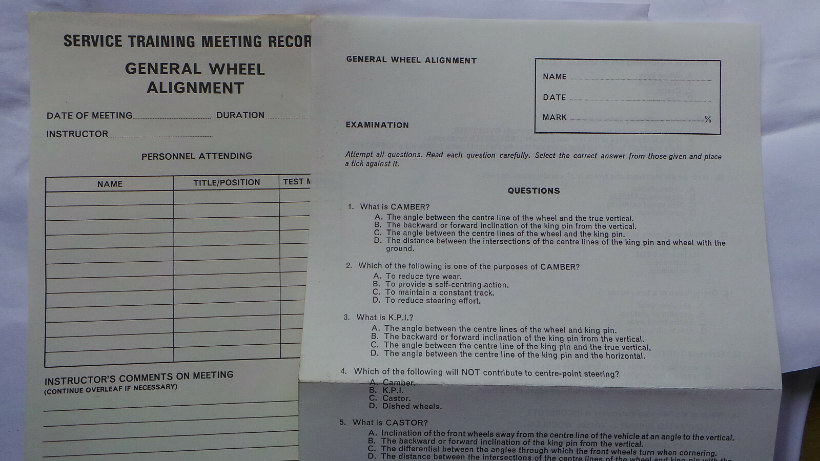 FORD SERVICE TRAINING MANUAL GENERAL WHEEL ALIGNMENT 1968 LECTURERS ...