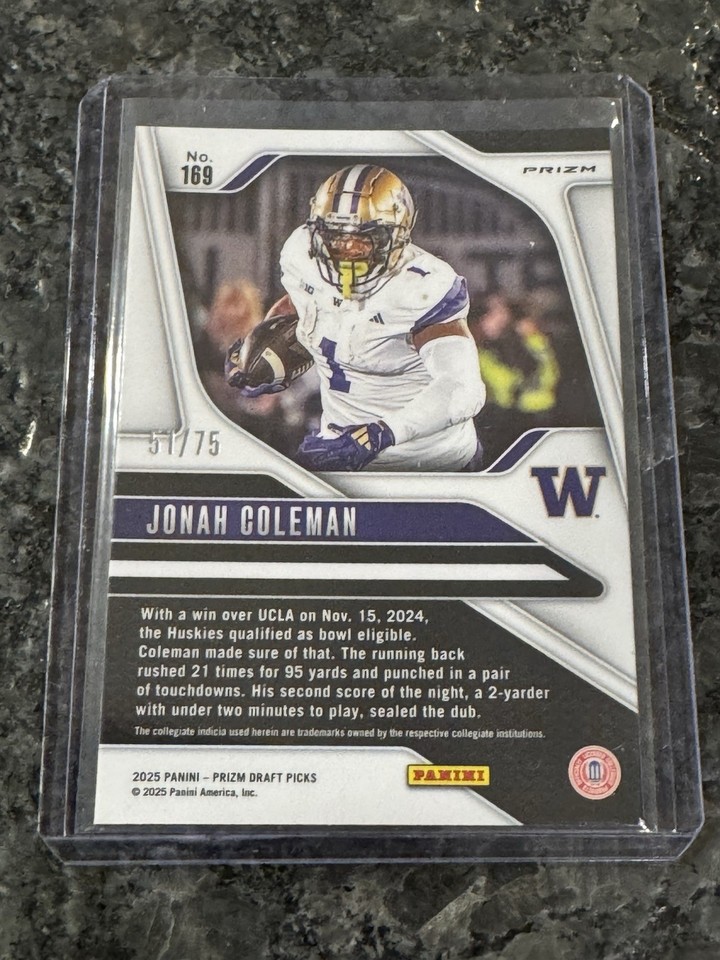 2025 Panini Prizm Draft Picks Washington Jonah Coleman Orange Pulsar ...