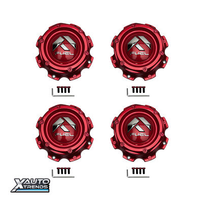4 x Fuel Off-Road Gloss Red Wheel Center Cap w/ Chrome logo 1004-10GQC ...