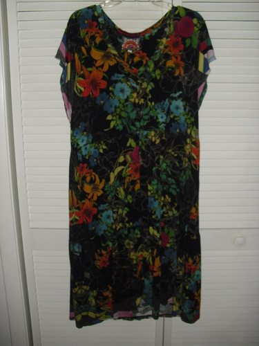 JOHNNY WAS SS COLORFUL PRINT EMPIRE WAIST DRESS SZ XL BAMBOO/SPANDEX ...