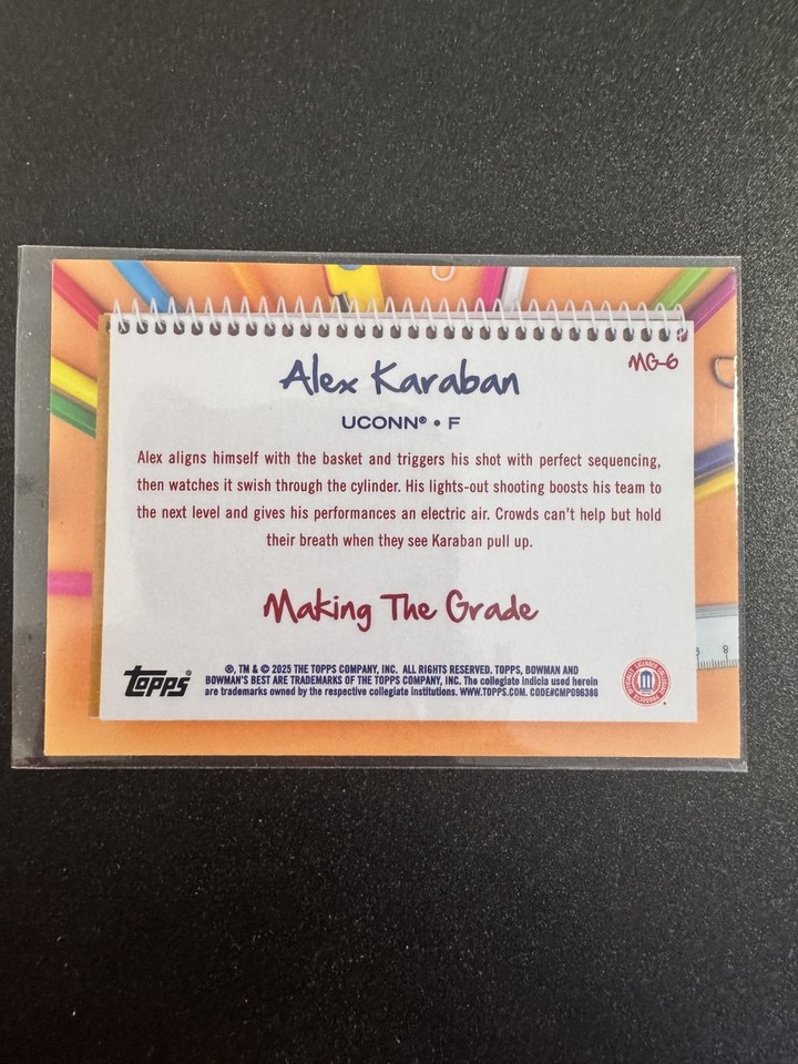 2024-25 Bowman University Best Alex Karaban Making the Grade Green /99 ...