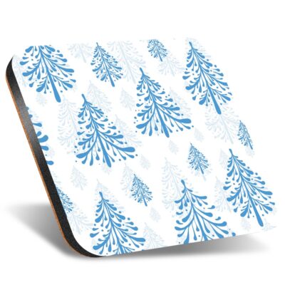 1x Square Coaster 12cm Blue White Christmas Tree Pattern Ornate #170201 ...