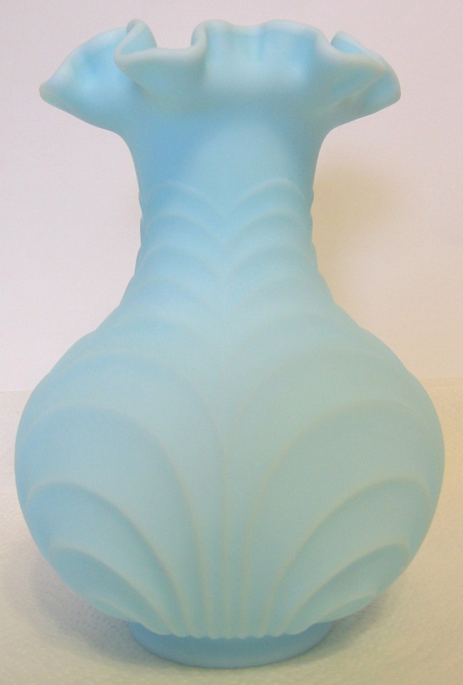 Fenton Blue Custard Glass Vase Hand Blown Unsigned | eBay
