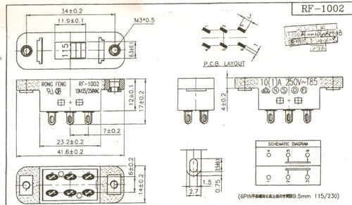 2pcs RONG FENG RF-1002 6pin 10A 250V conversion switch 115-230V | eBay