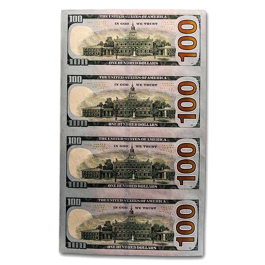 One Hundred Dollar Bill Sheet $100 2017A, US Federal Reserve Star