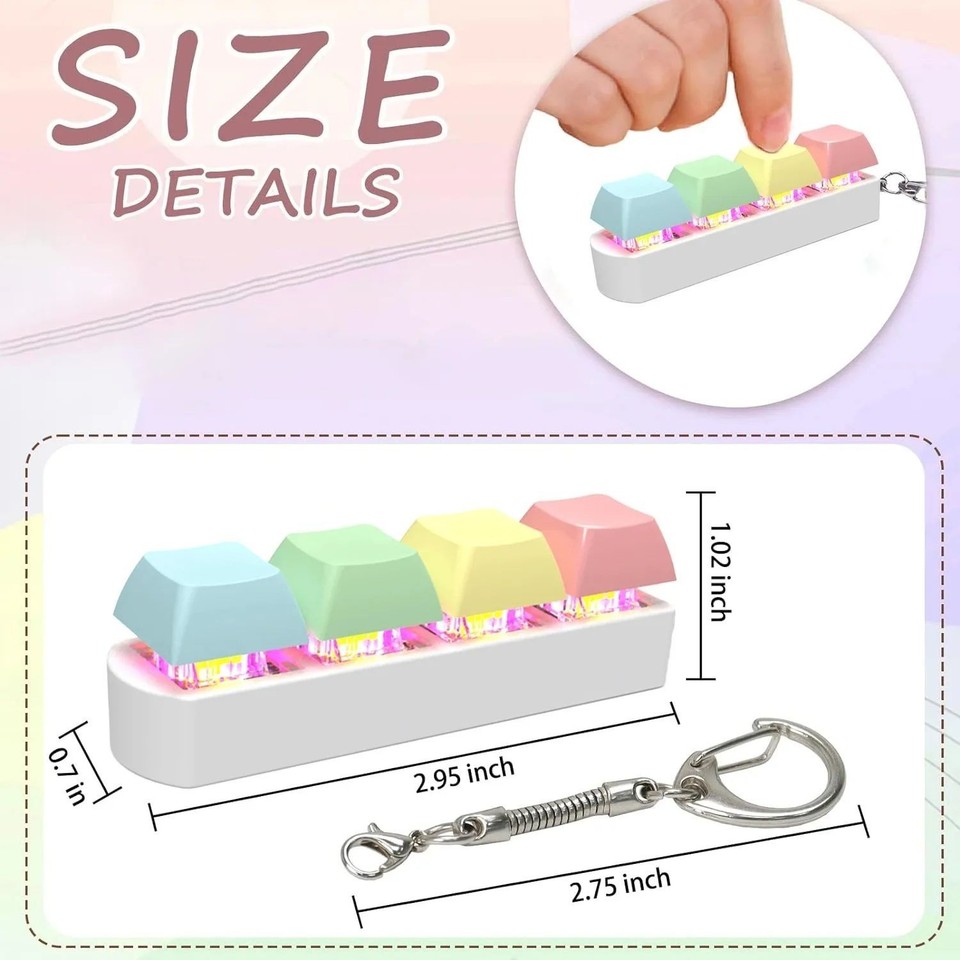 LED Keyboard Fidget Toy - 4-in-1 Keychain Stress Relief Button ...