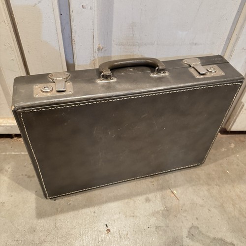 Vintage Gray Stitched Briefcase Brief Case Hard Shell Silver Accents ...