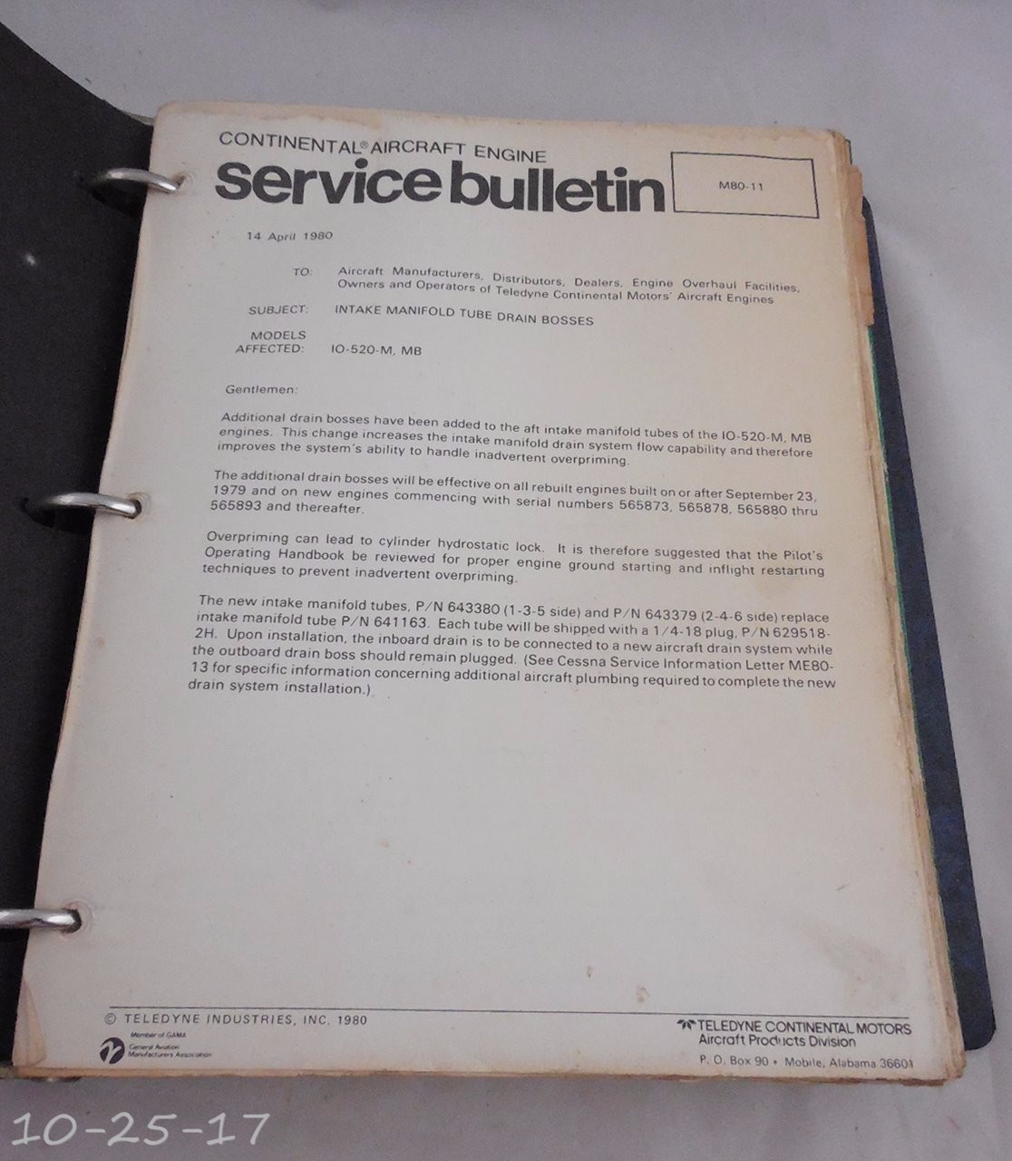 Continental Aircraft Engine Large & Thick Binder Service Bulletins | eBay