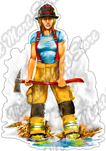 Female Firefighter Girl Fire Department Car Bumper Vinyl Sticker Decal ...