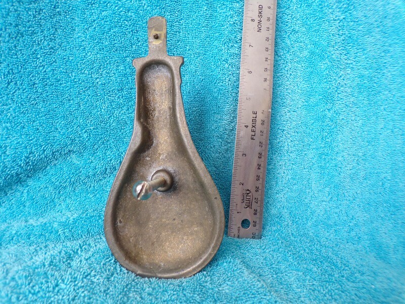 Pistol gun powder flask cast brass door knocker with screw Vtg ornate ...