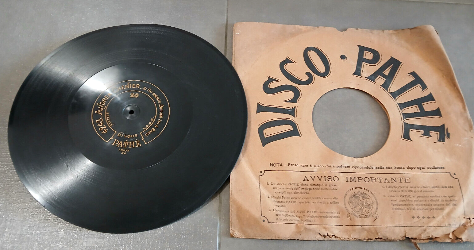 Antico Disco Bachelite Pathe 100 giri Si Fui Soldato Recondita Armonia ...