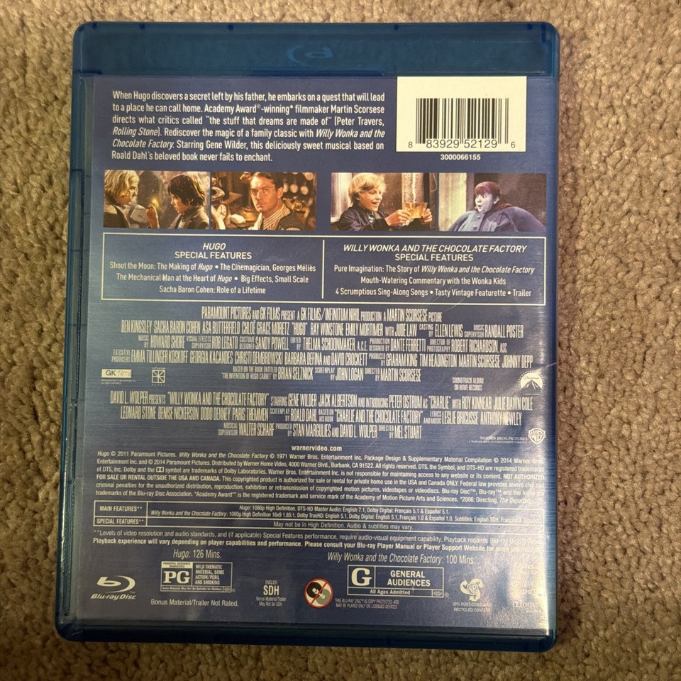 Hugo And Willy Wonka & The Chocolate Factory; Blu-Ray Double Feature ...