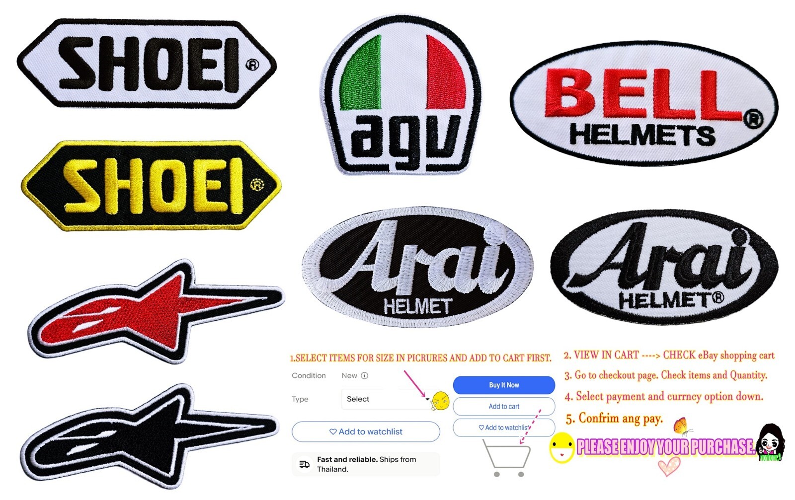 Helmets-Racing Motocycl-PATCHES Embroidery logo iron&Sewing on Fabrics ...