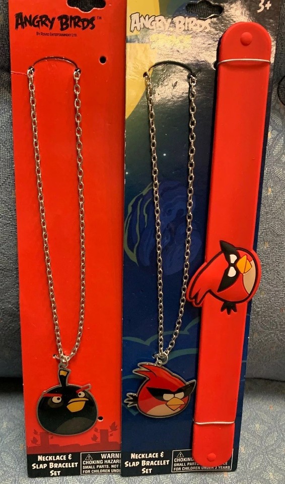 ANGRY BIRD RED & BLACK BIRD JEWELRY 2 NECKLACES/1SLAP BRACELET ...