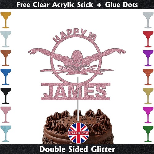 Swimmer Cake Topper Glitter Personalised Birthday Cake Decor Any Name ...